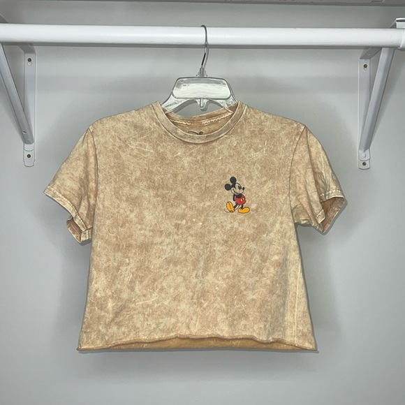 Disney | Tops | Disney Tan Mickey Mouse Cropped Tee Small | Poshmark